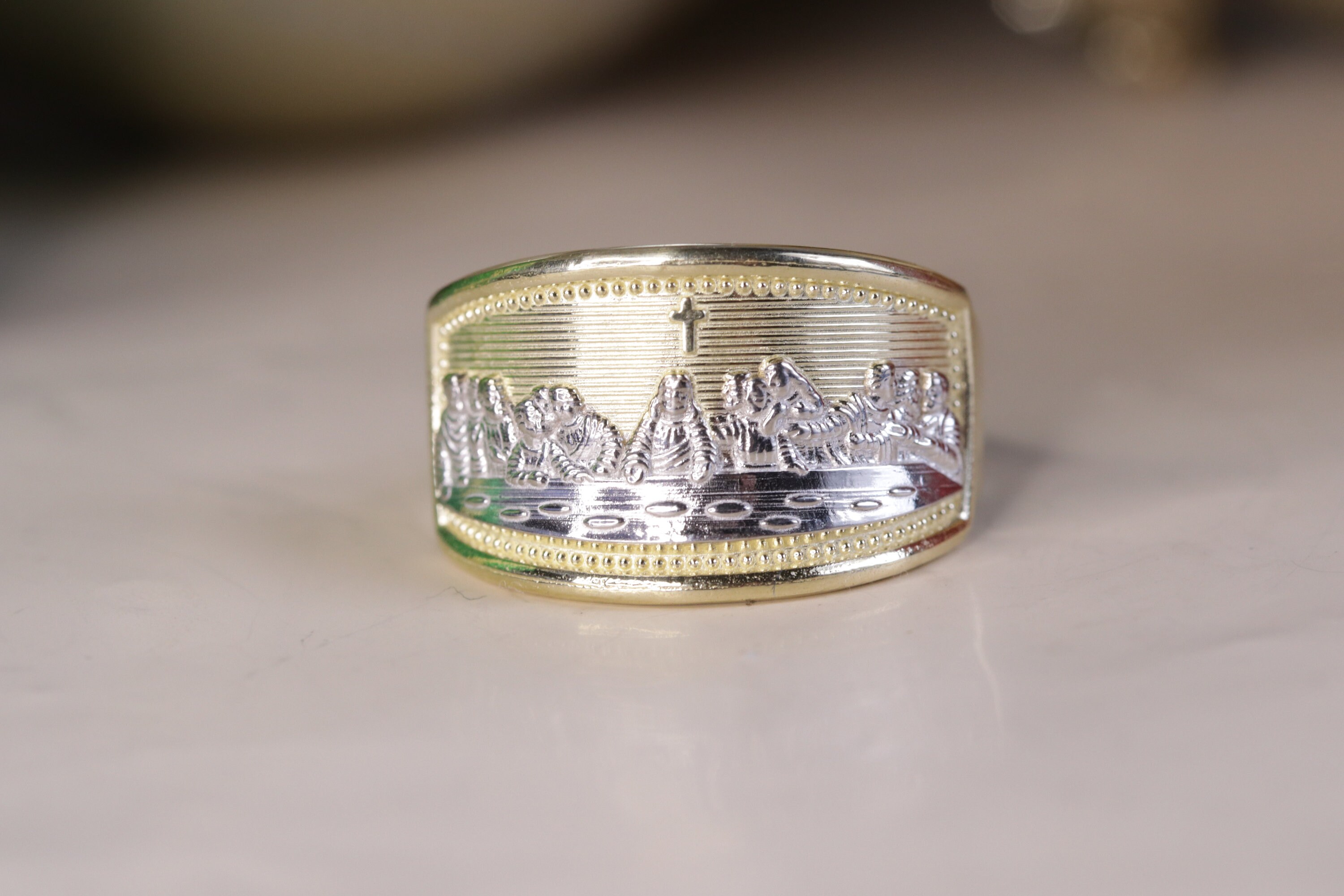 10k Yellow Gold Last Supper Ring, Men's Religious Band - Etsy