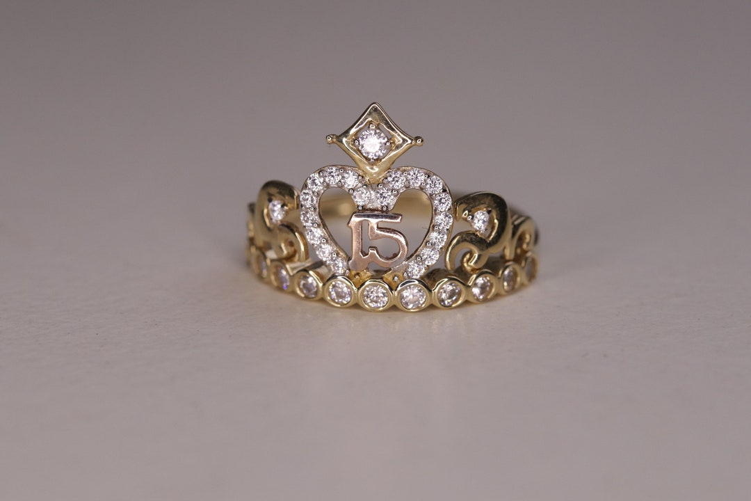 14k Solid Gold 15 Años Quinceañera Crown Ring / Sweet 15 Años ...