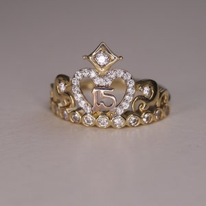 14k Solid Gold 15 Años Quinceañera Crown Ring / Sweet 15 Años ...