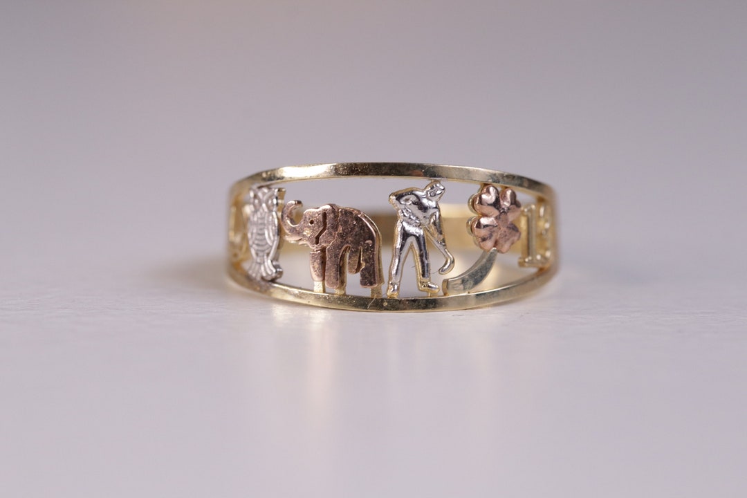 10K Gold Animal Ring / Elephant Owl Ring / Lucky Rose Ring / Cute Ring ...