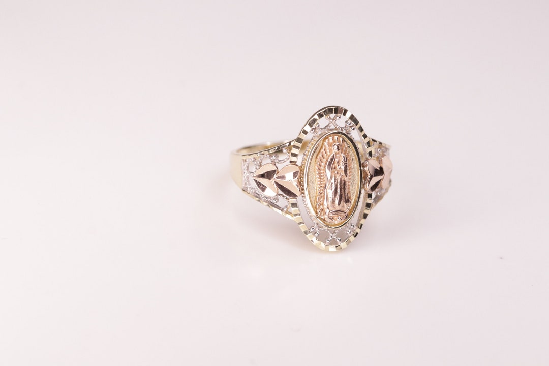 14k Yellow Gold Virgin Mary Heart Ring, Religious Jewelry - Etsy