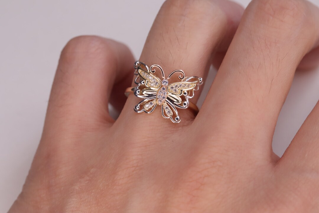14k Gold Beautiful Cubic Butterfly New Style Ring / 14K Cubic Ring ...