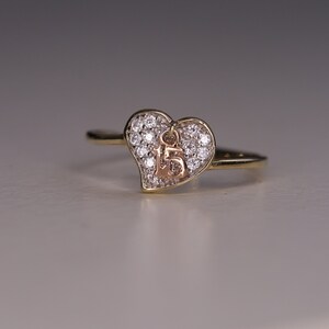 14K Gold CZ Quinceanera Heart Ring / 14K Gold Girls With Fifteen CZ ...