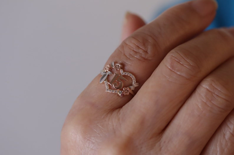 14K Solid Gold Quinceañera Ring, Heart Flower, Cubic Zirconia - Etsy
