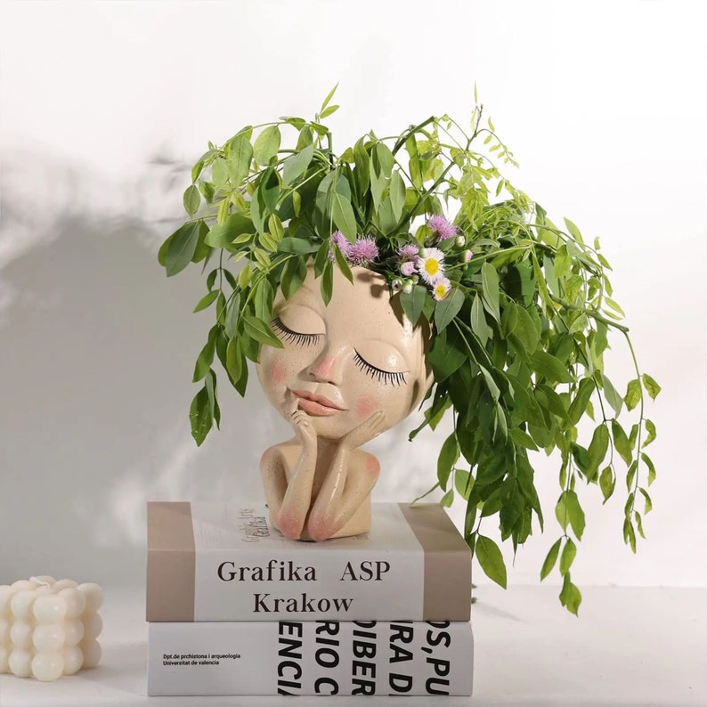 Girl Face Head Planter Lips on Finger Cute Succulent Planters With ...