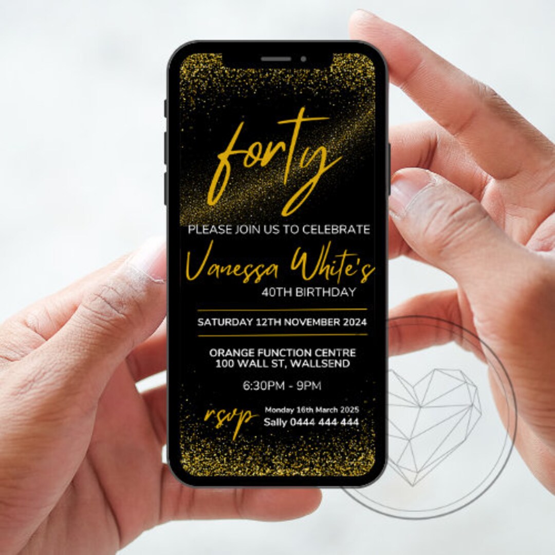 Gold 40th Sparkle Birthday Party Smart Phone Invitation | Gold 40th ...