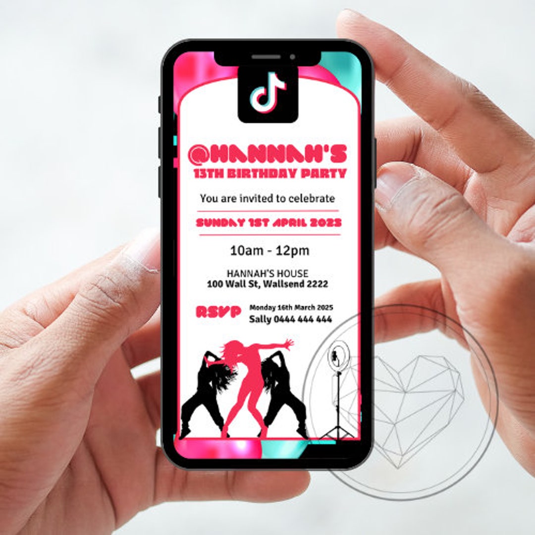 Tik Tok Dancers Birthday Party Smart Phone Invitation | Tik Tok Theme Birthday Digital ...