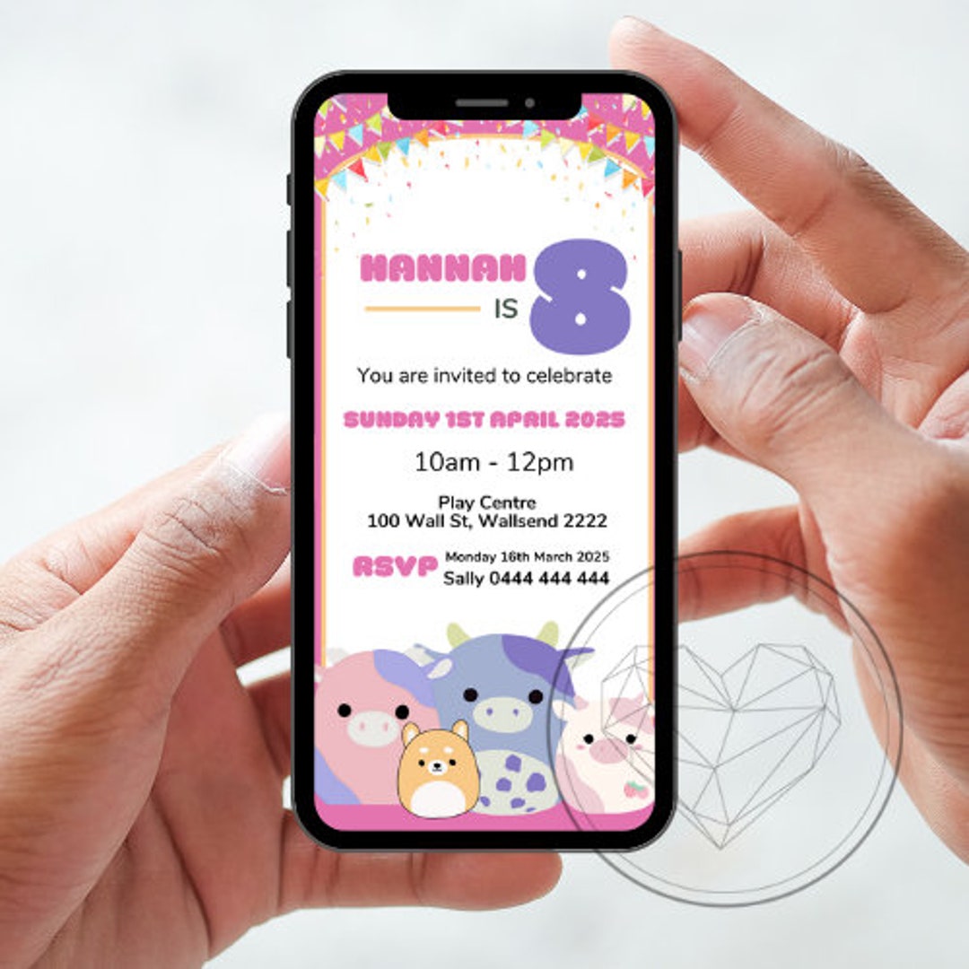 Squishmallow Pink Birthday Party Smart Phone Invitation | Squishmallow ...