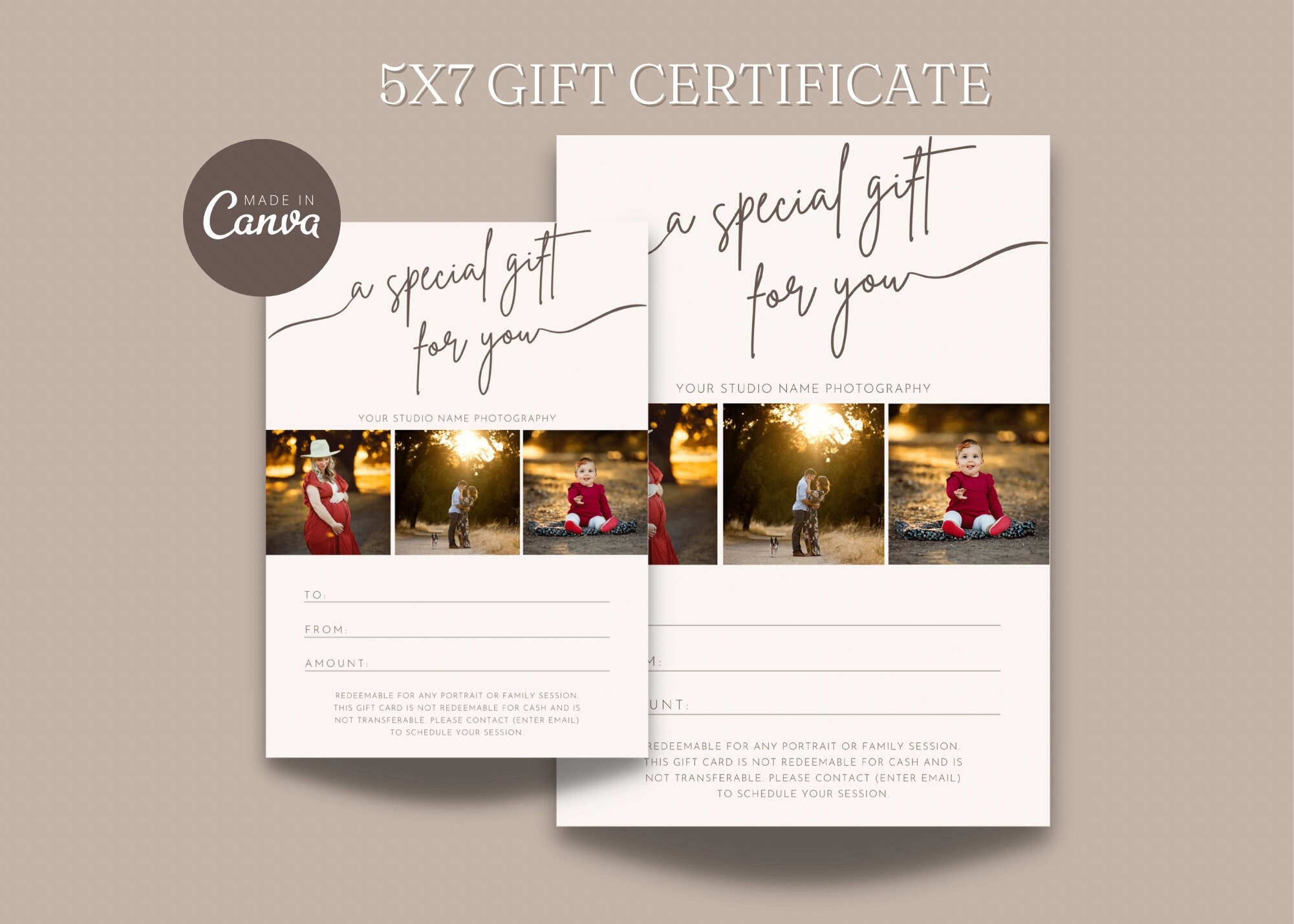 Photography Gift Certificate Template Editable Gift Card Photography ...