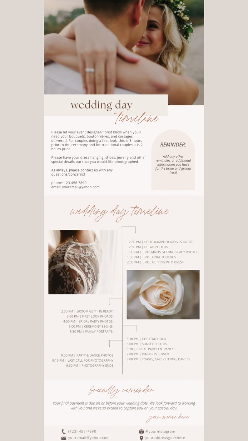 Wedding Day Timeline Template Wedding Photography Email Template Wedding Day of Timeline for ...