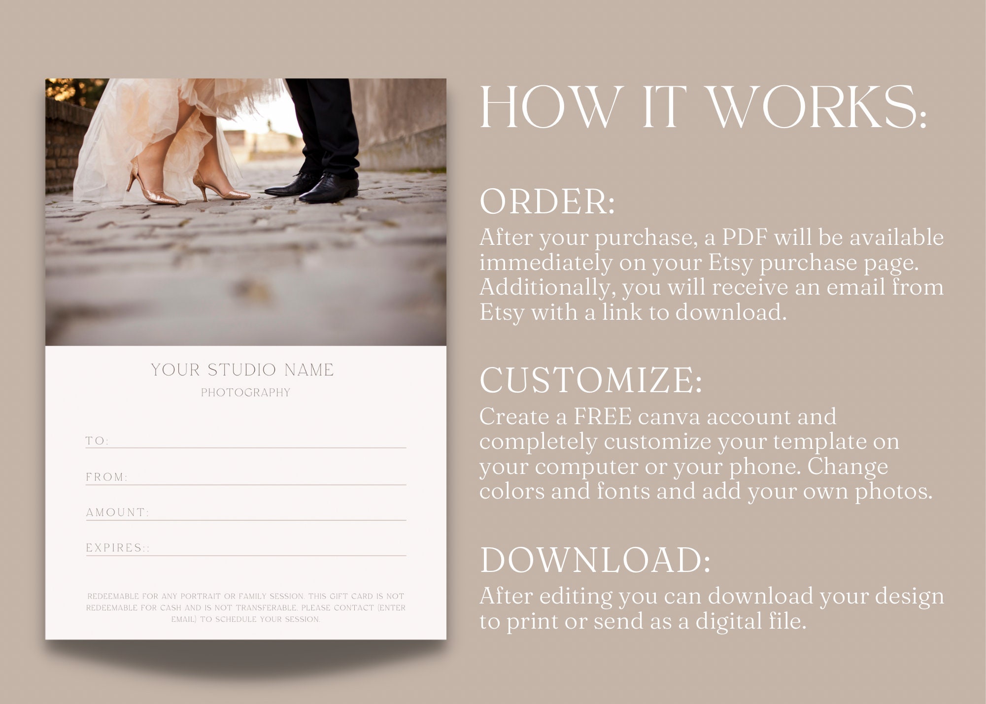 Printable Gift Card Template Wedding Photography Gift Certificate ...