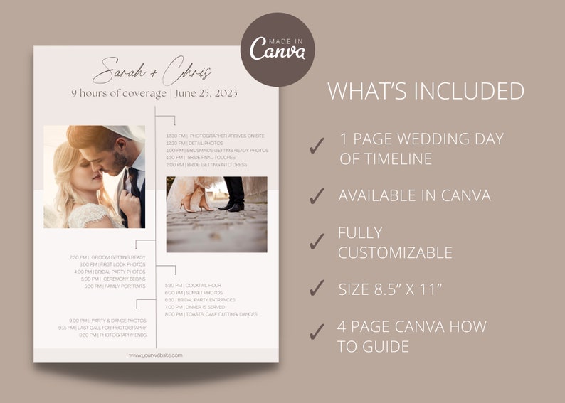 Photography Wedding Timeline Template Customizable Canva Template ...