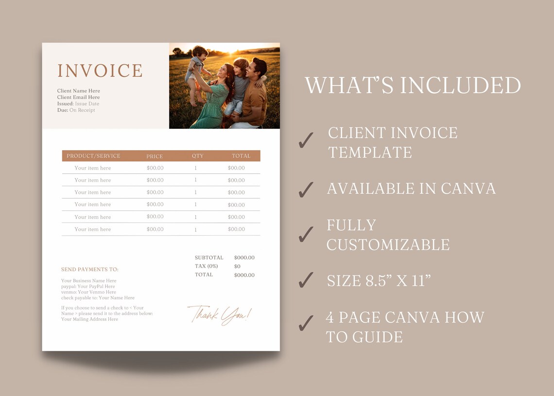 Photo Invoice Template Photography Marketing Small Business Invoice ...