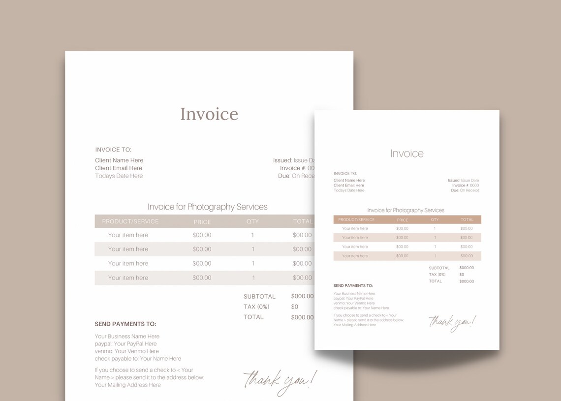 Business Invoice Template for Photographers Invoice Page Photography ...