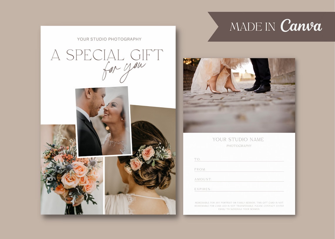 Printable Gift Card Template Wedding Photography Gift - Etsy