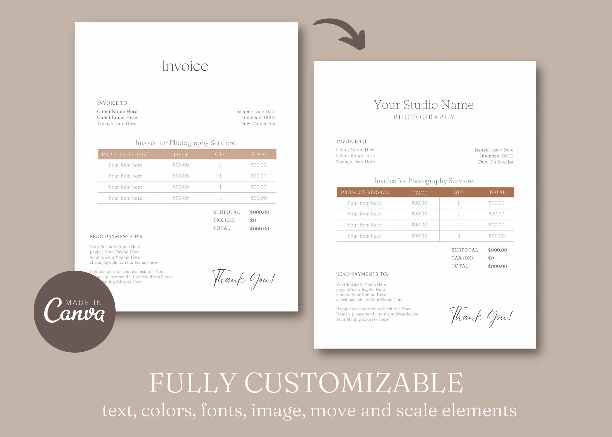 Photography Invoice Template Marketing Small Business Invoice Editable ...