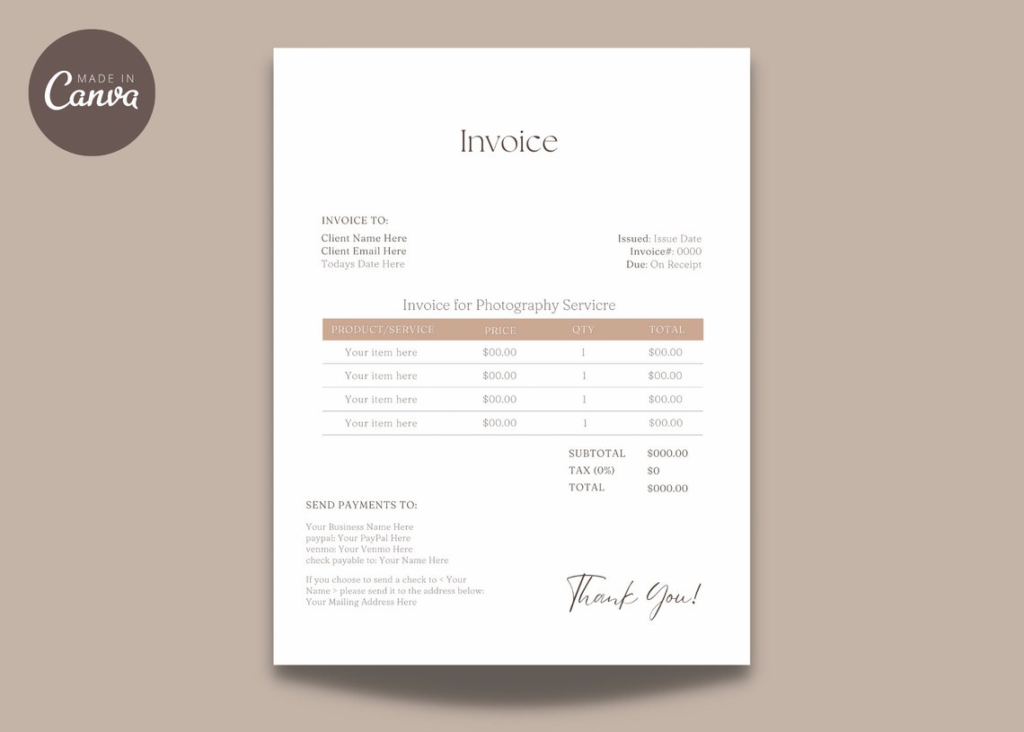 Photography Invoice Template Marketing Small Business Invoice Editable ...