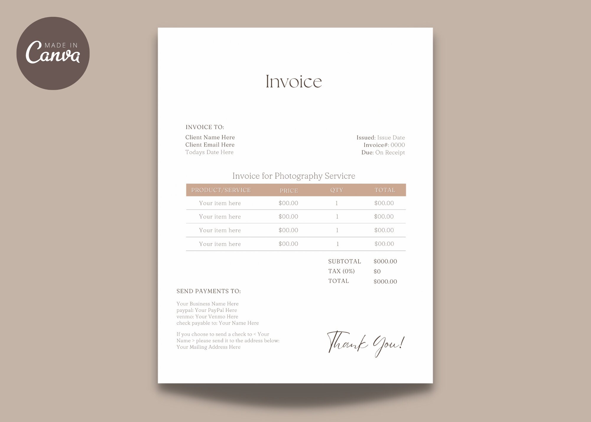 Photography Invoice Template Marketing Small Business Invoice Editable ...