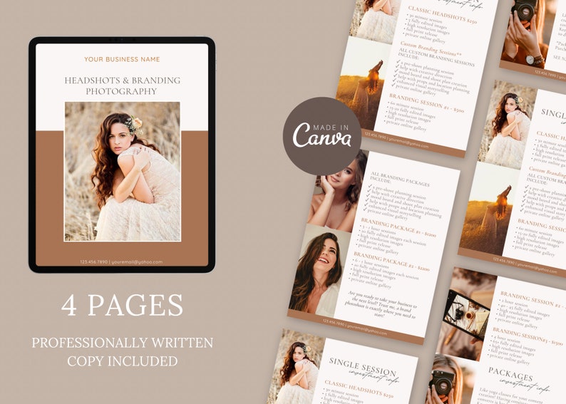 Branding Photography Pricing Template Branding Photographer Printable Price List Headshot and ...