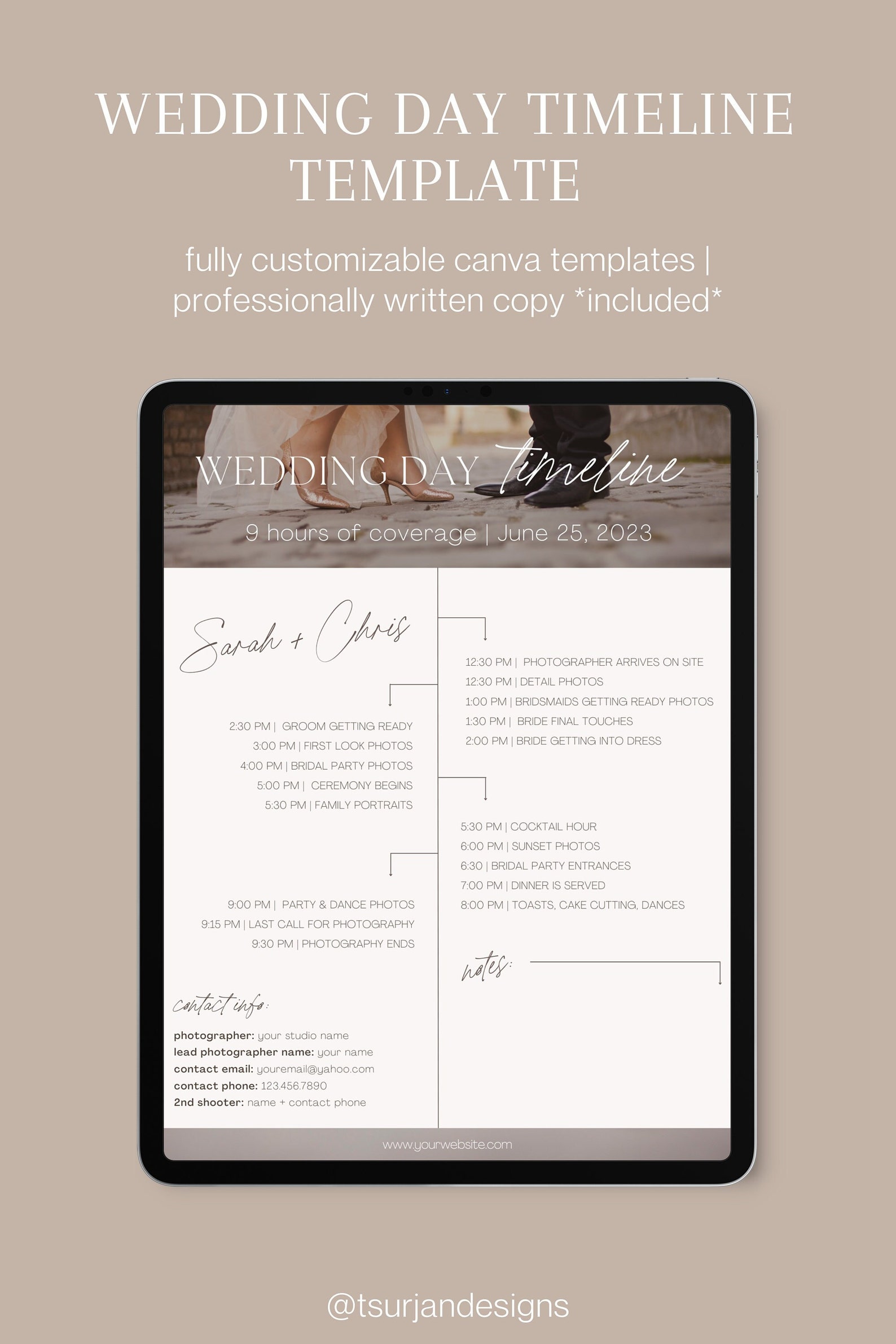 Photography Wedding Timeline Template Customizable Canva Template ...