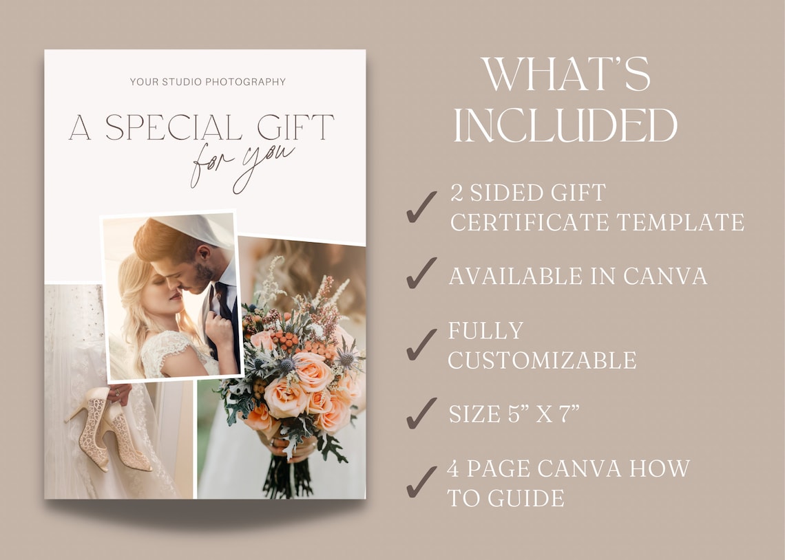 Printable Gift Card Template Wedding Photography Gift - Etsy