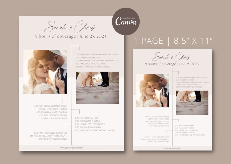 Photography Wedding Timeline Template Customizable Canva Template ...