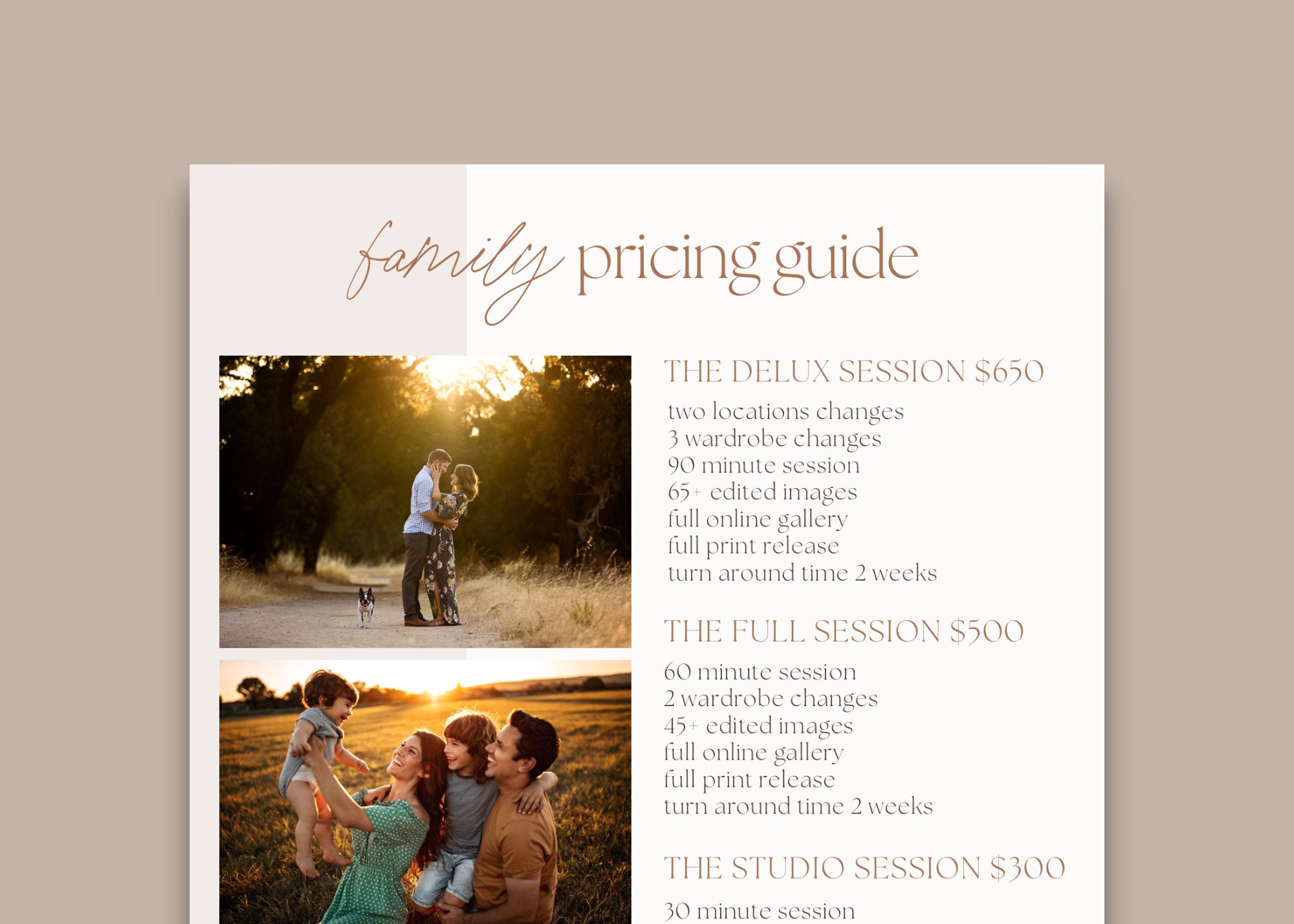 Family Photography Pricing Guide Price List Template - Etsy