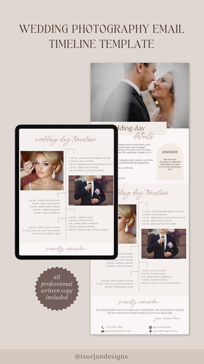 Wedding Day Timeline Template Wedding Photography Email Template ...