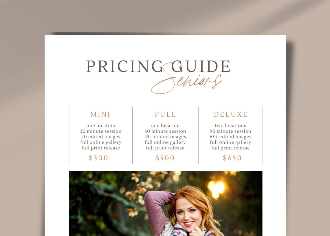 Senior Photography Pricing Template Price List Template Photography ...