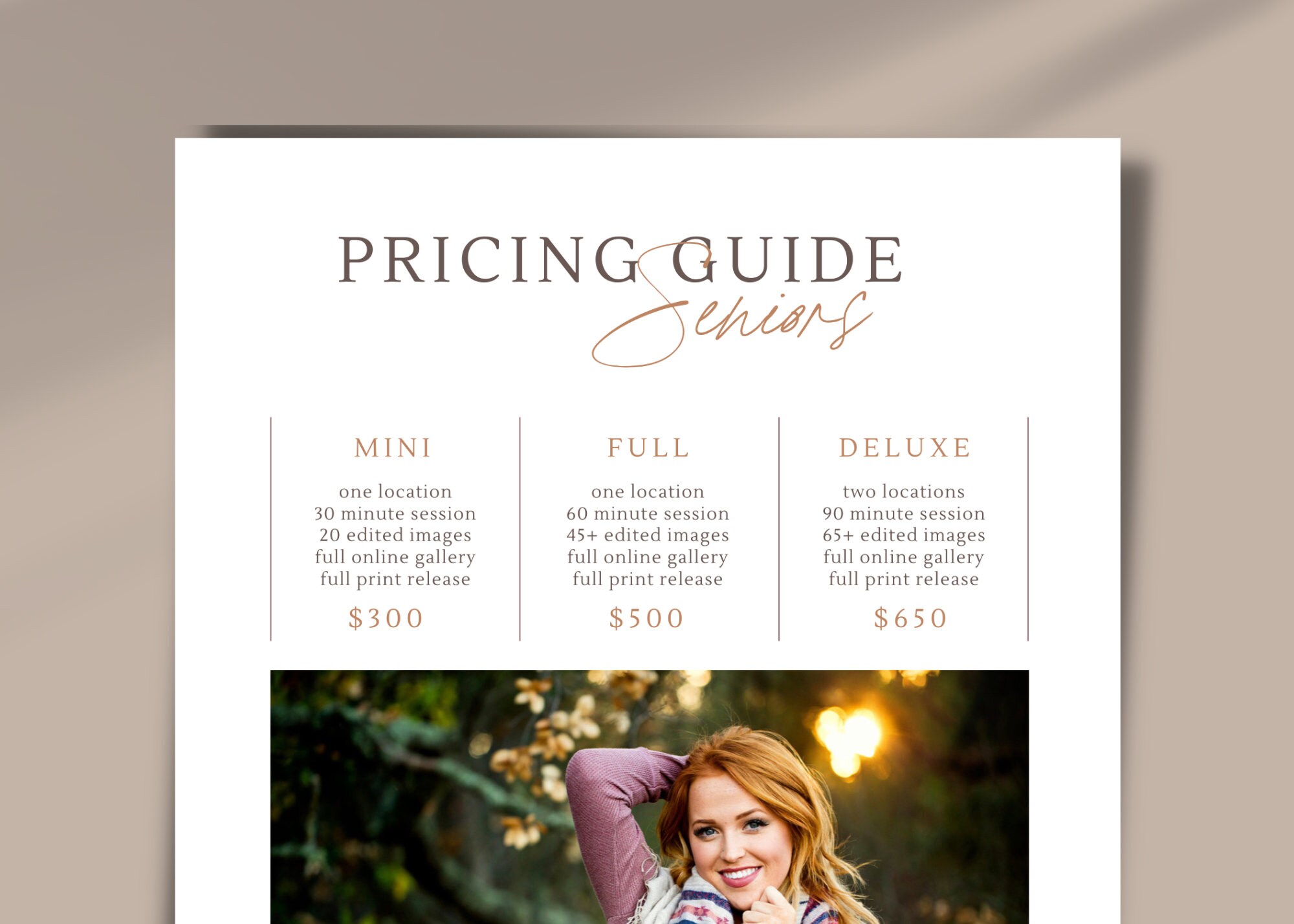 Senior Photography Pricing Template Price List Template Photography ...