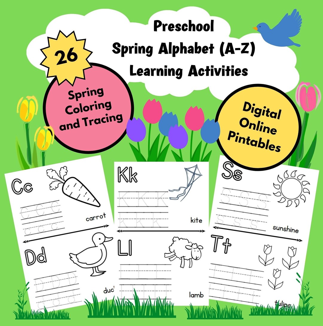 Preschool Kindergarten Spring Printable Alphabet Coloring and Tracing A ...