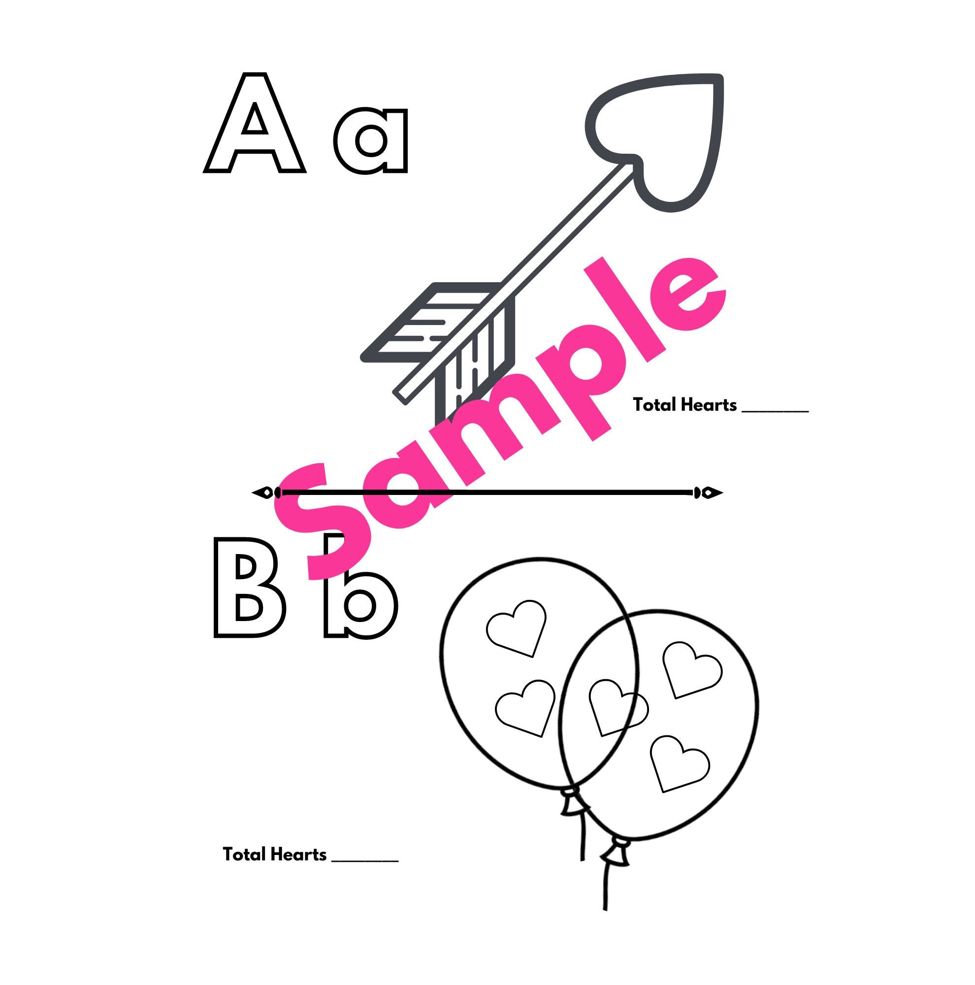 Digital Valentine Printable Coloring Pages and Counting Hearts, ABC ...