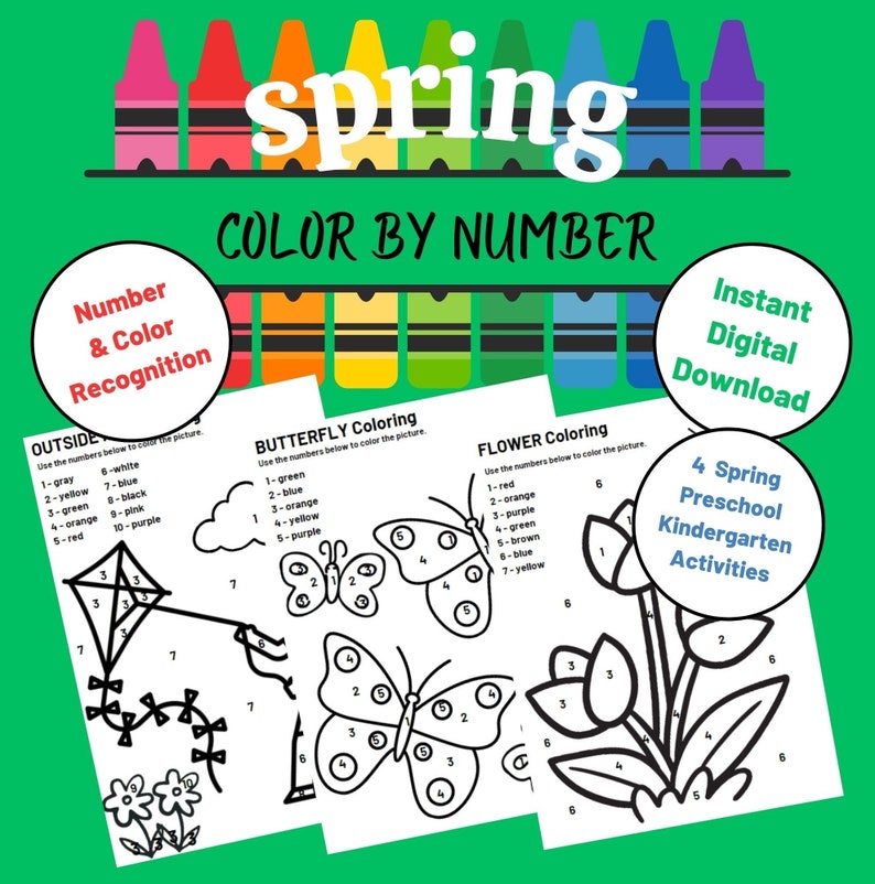 Spring Color by Number for Preschoolers and Kindergarteners, Digital ...