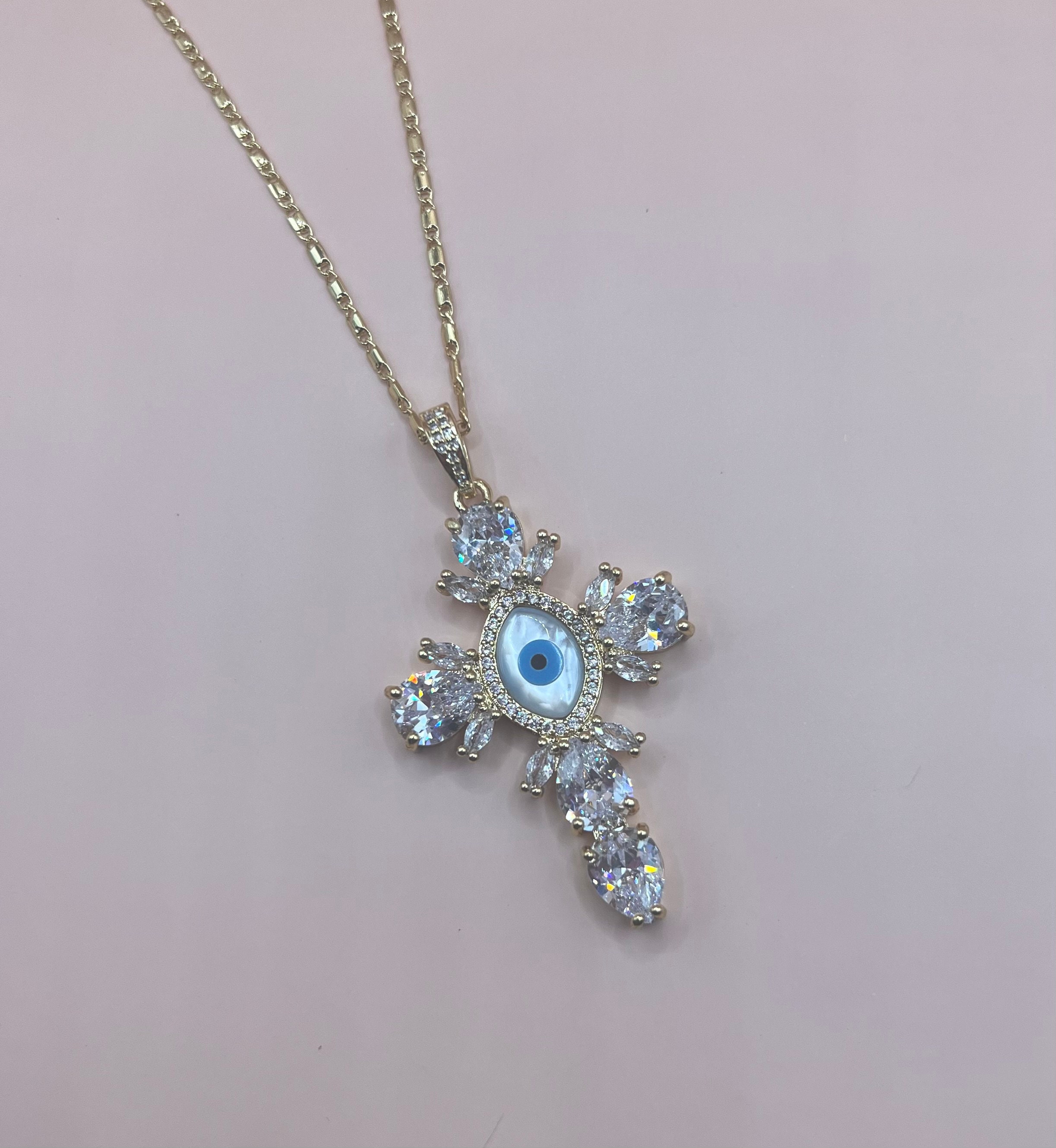 24k Gold Enchanted Evil Eye Cross Necklace ⦿ Cubic Zirconia, Gifts for ...