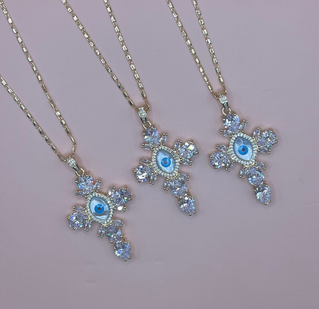 24k Gold Enchanted Evil Eye Cross Necklace ⦿ Cubic Zirconia, Gifts for ...