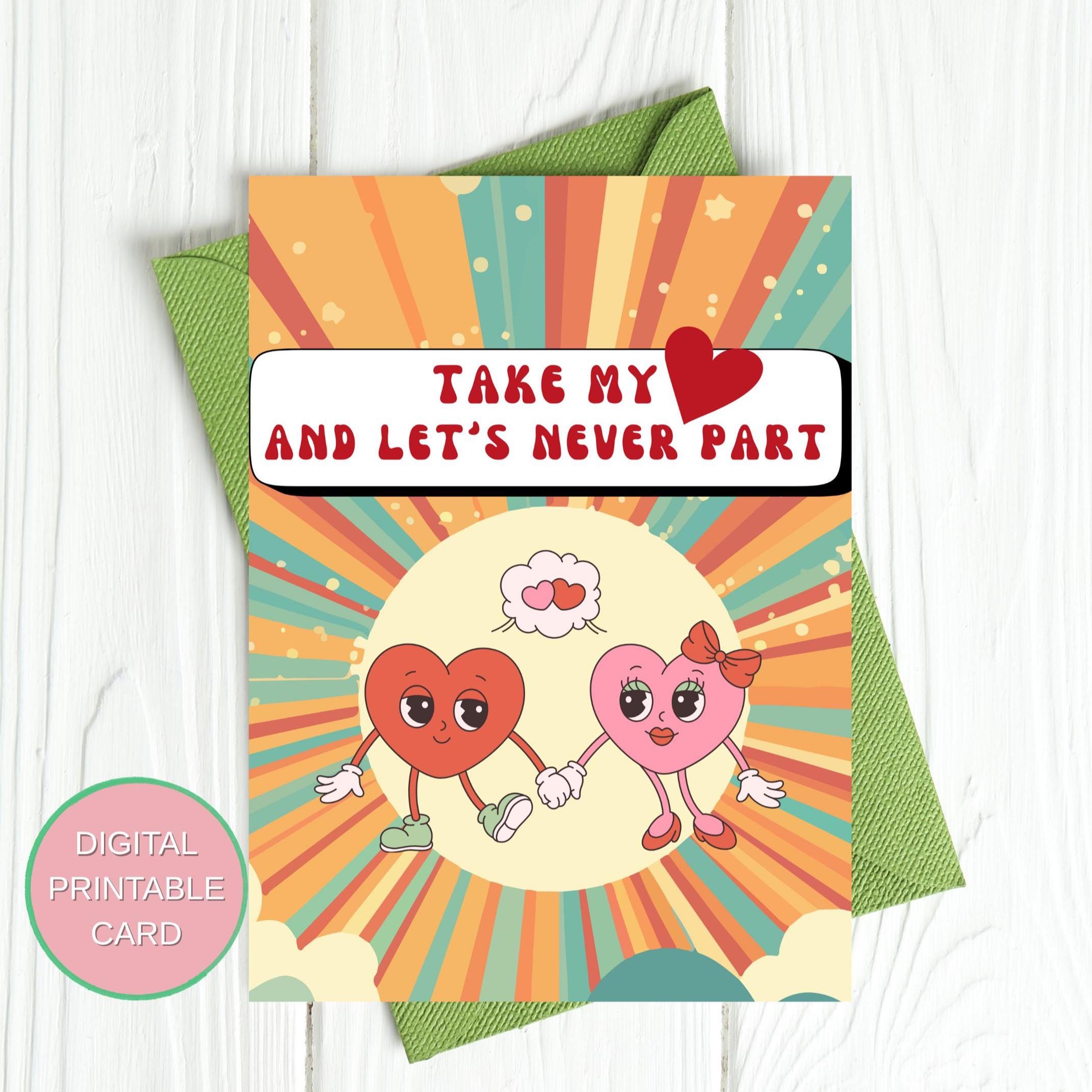 Retro Valentine Card, Vintage Heart Illustration, Romantic Anniversary ...