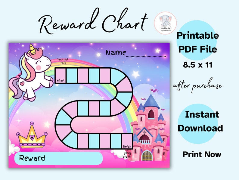 Unicorn Printable Reward Chart for Kids Potty Training Chart - Etsy