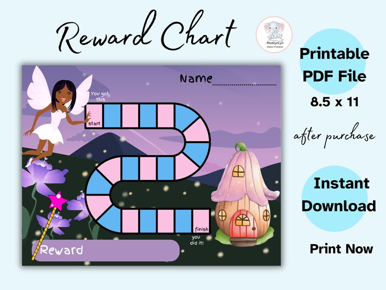 Fairy Printable Reward Chart for Kids, Potty Training Chart for Toddler ...