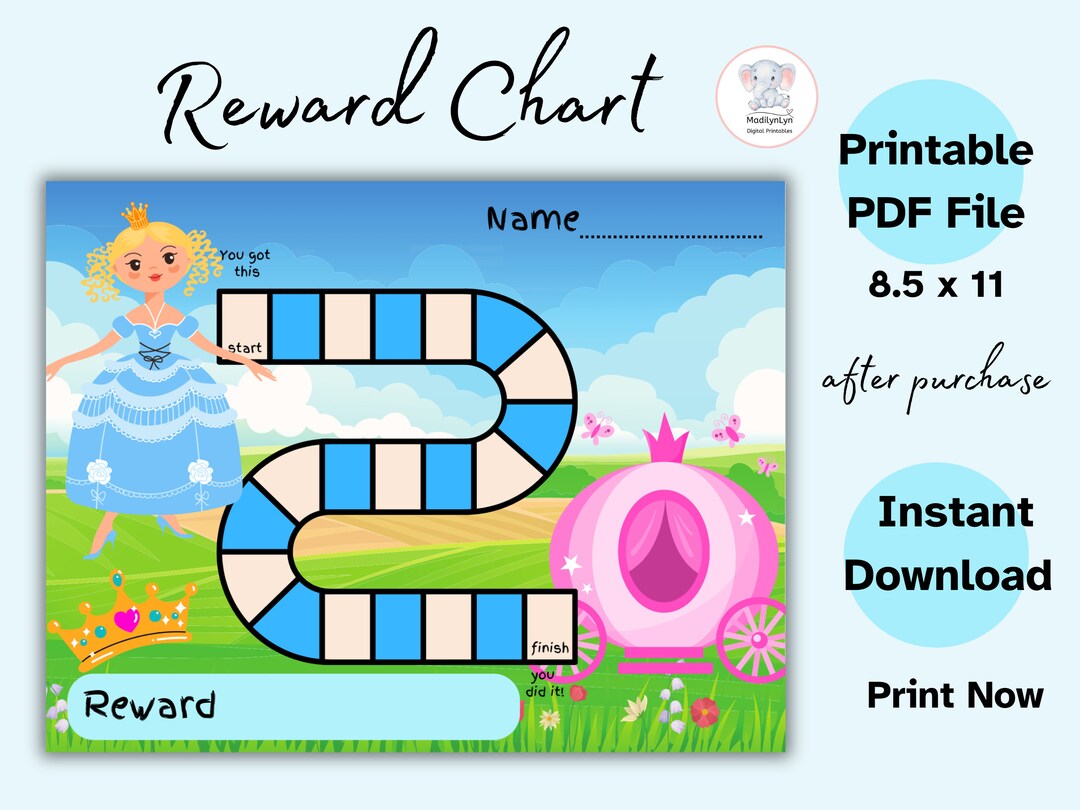 Princess Printable Reward Chart for Kids, Potty Training Chart for ...