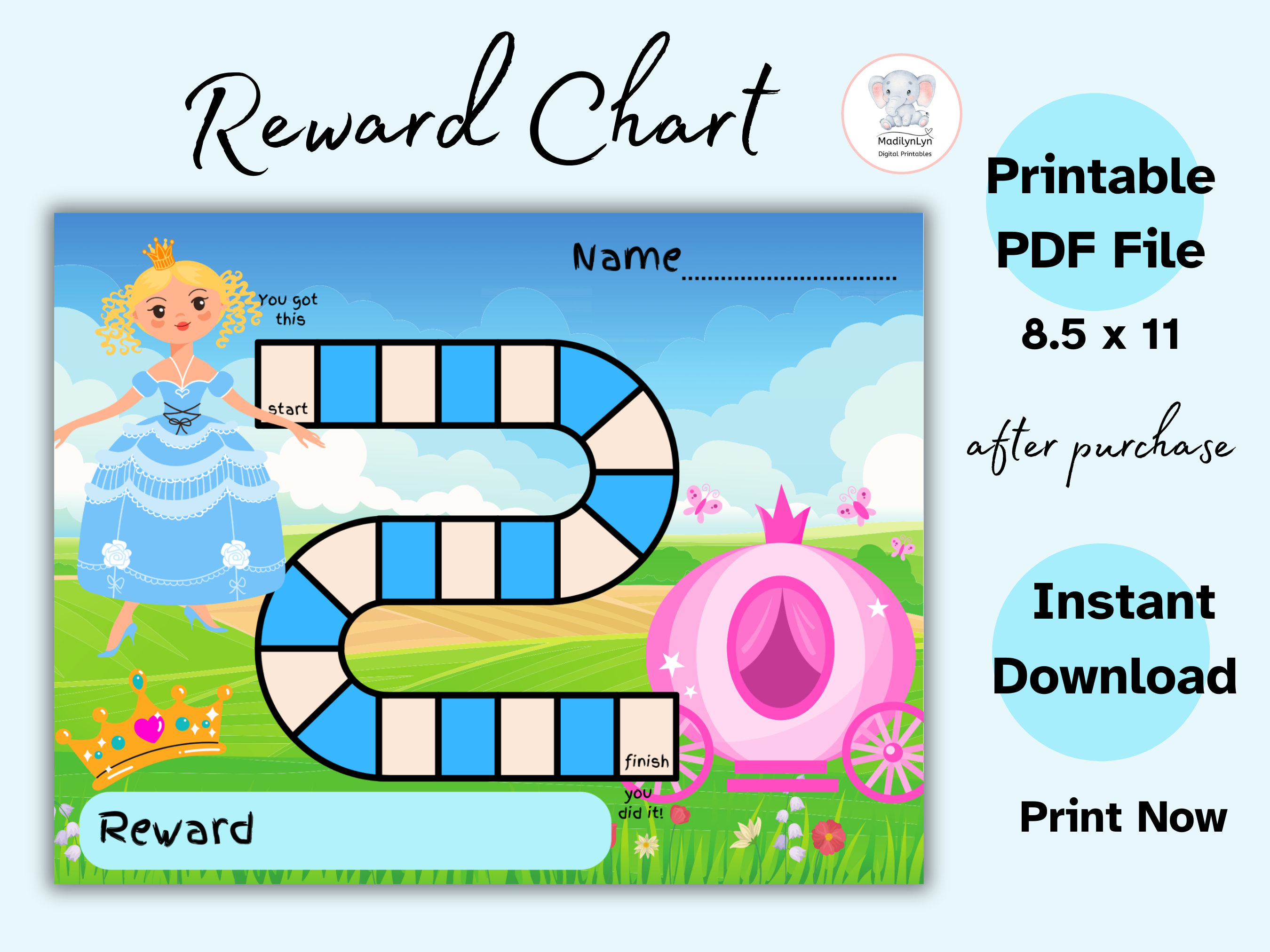 Princess Printable Reward Chart for Kids Potty Training Chart - Etsy