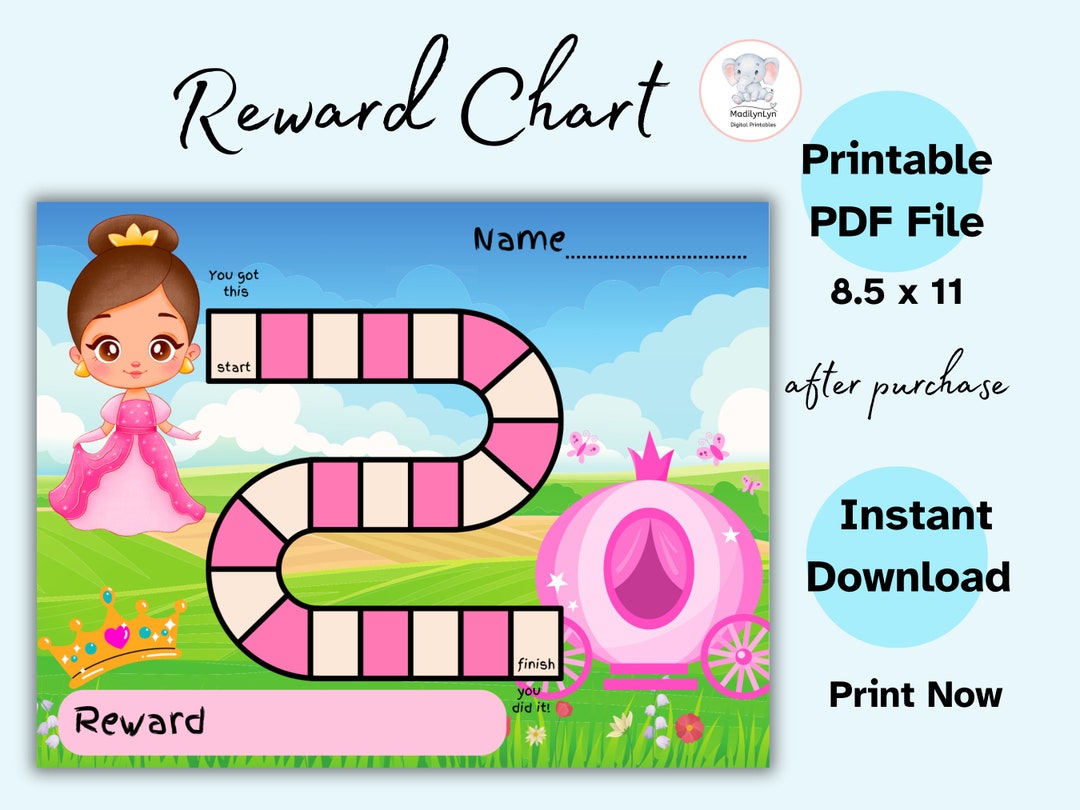 Princess Printable Reward Chart for Kids, Potty Training Chart for ...