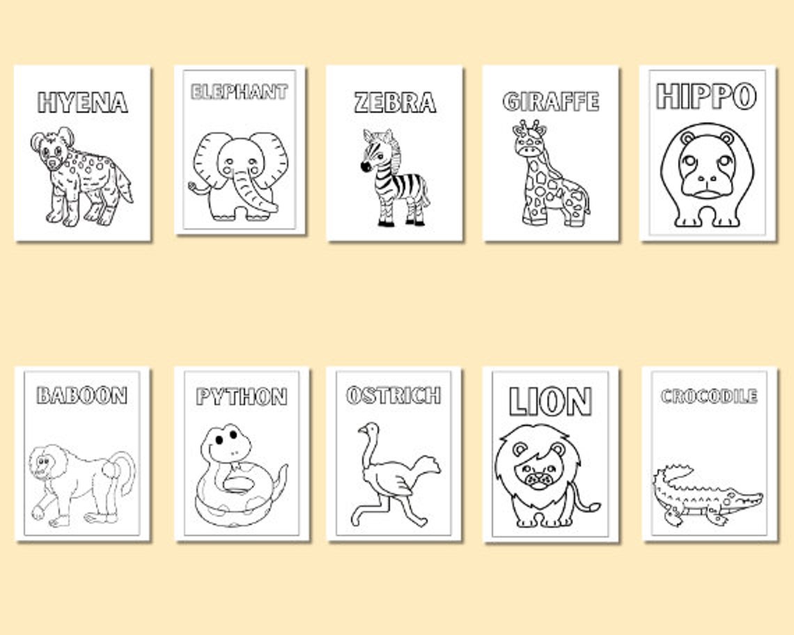 Printable Safari Animal Coloring Page, Coloring Pages for Kids, Cute ...