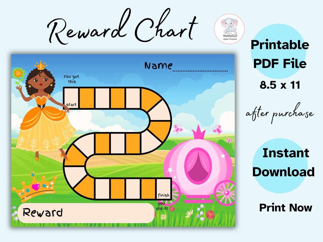 Princess Printable Reward Chart for Kids, Potty Training Chart for ...