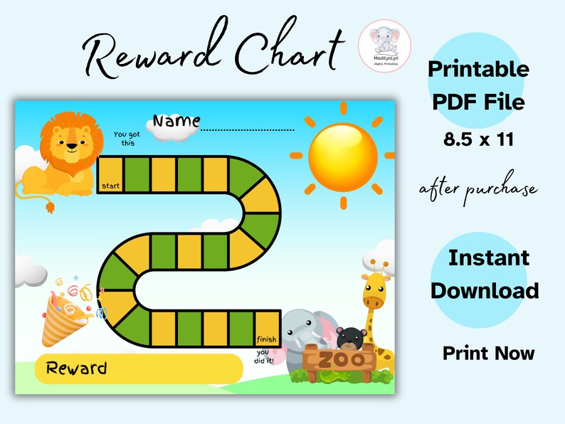 Animal Printable Reward Chart for Kids Potty Training Chart - Etsy