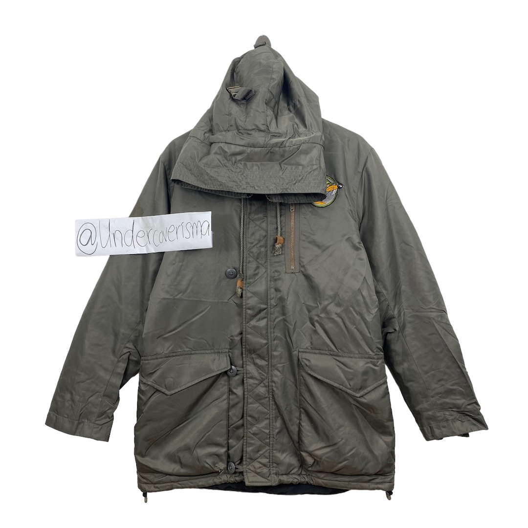 STÜSSY RAT PATROL Embroidered Design Hooded Quilted Grey Parka Jacket ...