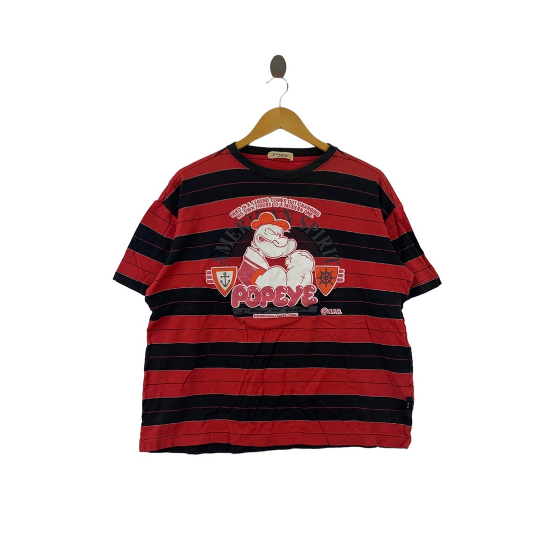 Vintage PLUS C by RENOWN POPEYE Print Stripes Red Oversize Short Sleeve ...