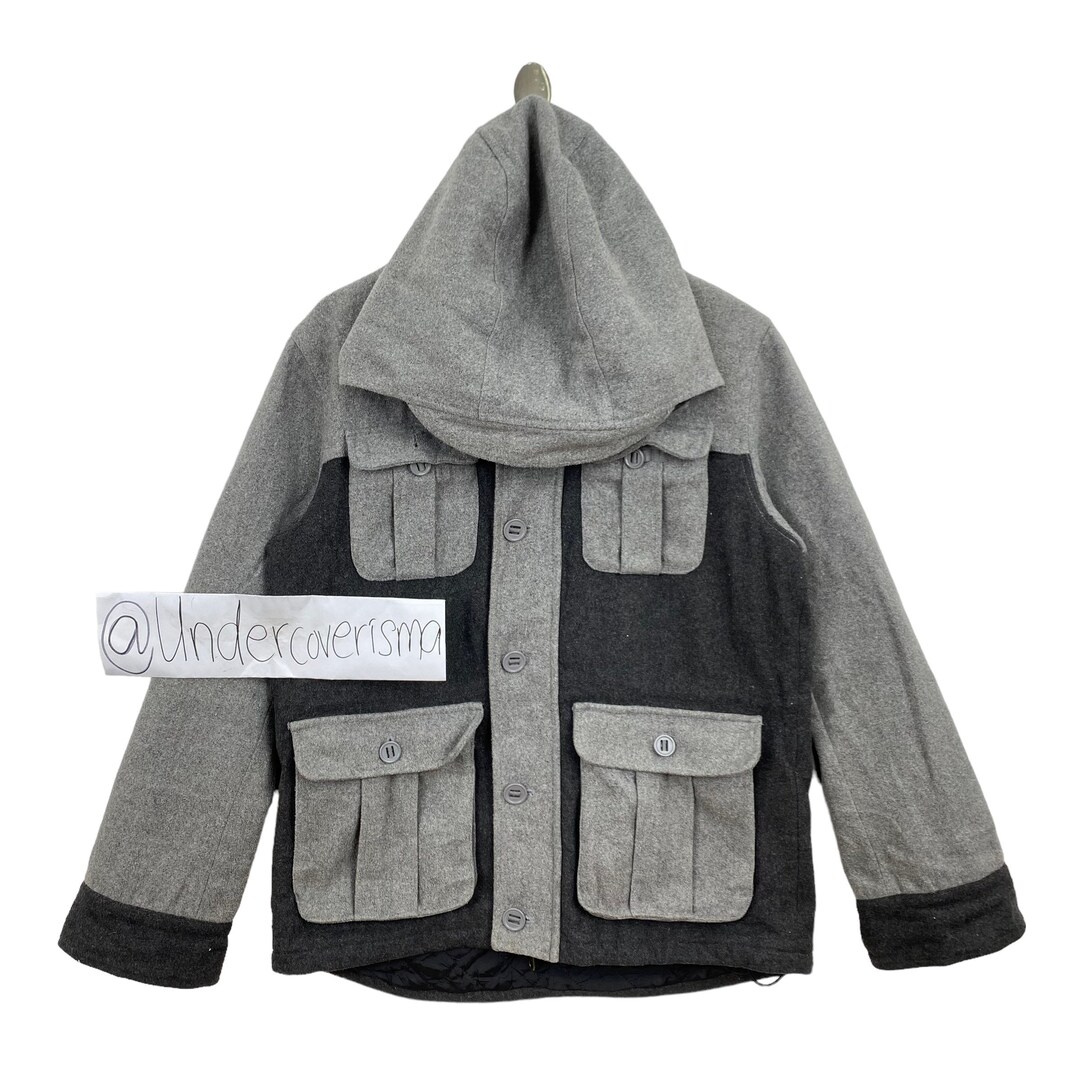 BEAMS HEART Japanese Brand Multi Pocket Button up Hooded Grey Bomber ...