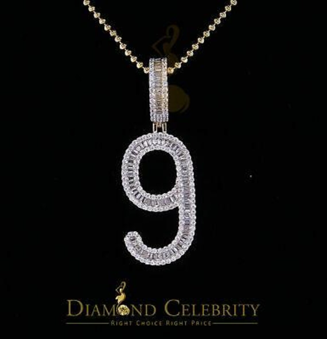 Diamond Celebrity's Yellow 925 Silver Baguette Numeric Number '9 ...