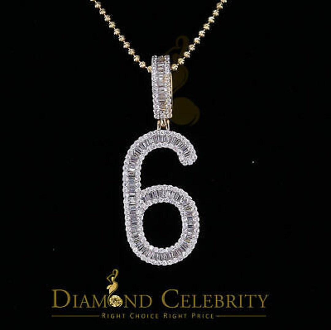 Diamond Celebrity's Yellow 925 Silver Baguette Numeric Number '6 ...