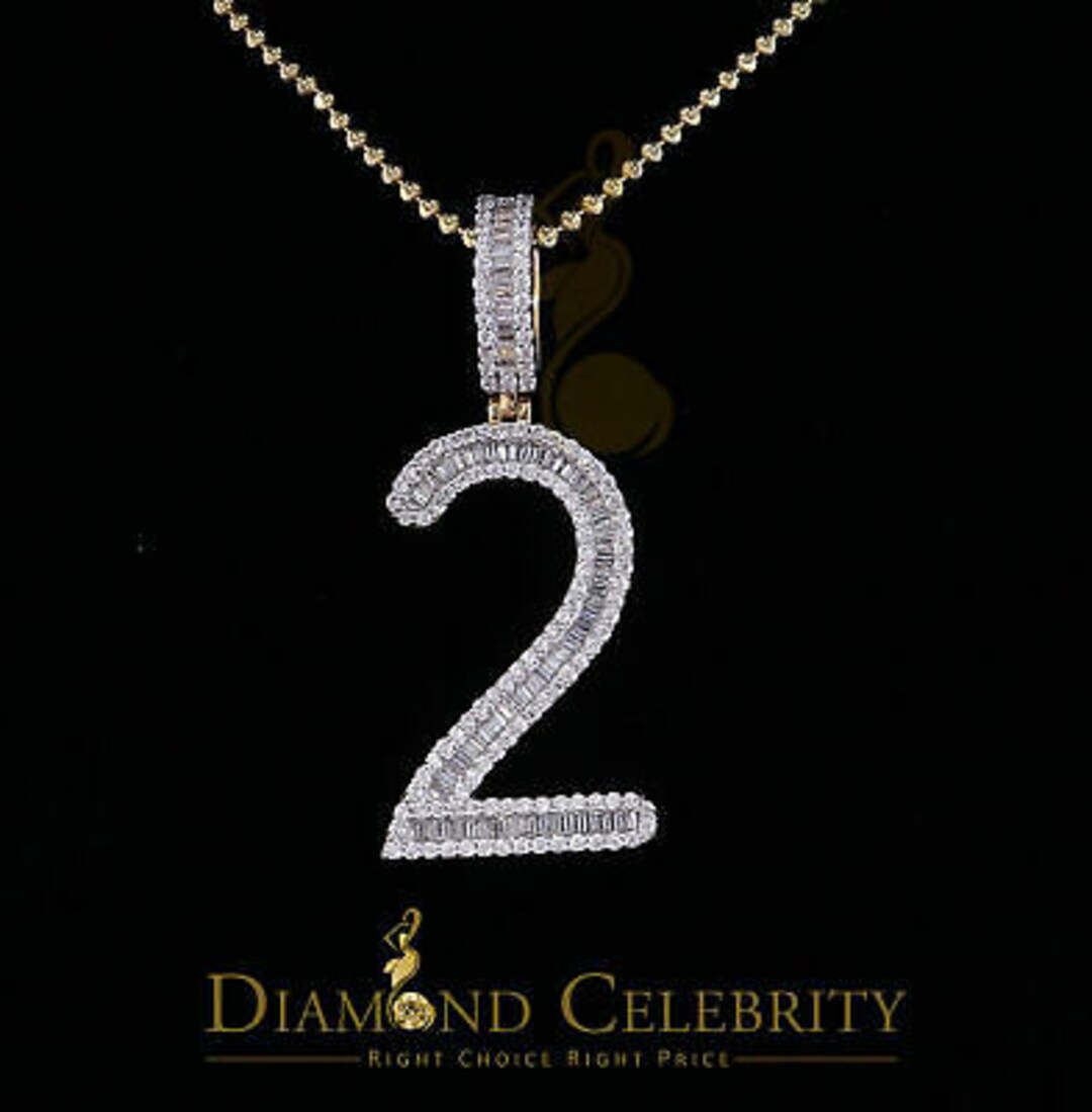 Diamond Celebrity's Yellow 925 Silver Baguette Numeric Number 2 Pendant ...